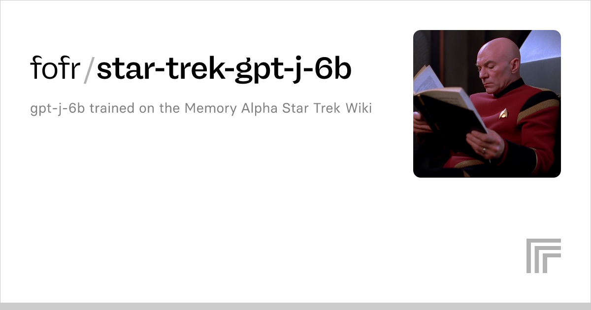 fofr/star-trek-gpt-j-6b – Run with an API on Replicate fofr/star-trek-gpt-j-6b – Run with an API on Replicate
