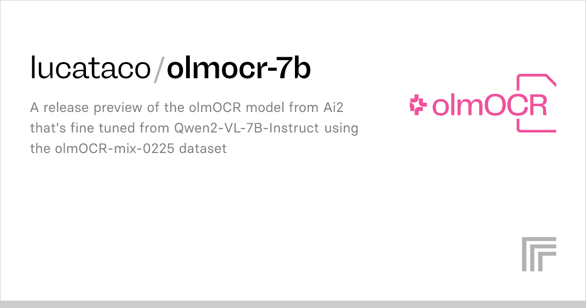 lucataco/olmocr-7b | API reference lucataco/olmocr-7b | API reference