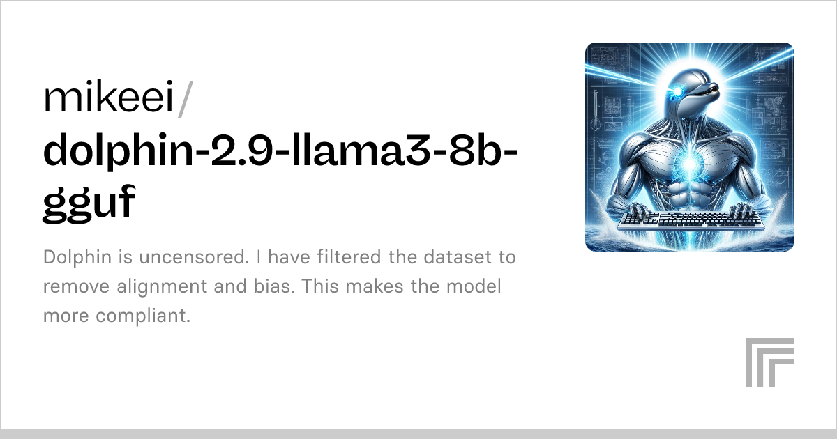 mikeei/dolphin-2.9-llama3-8b-gguf – Run with an API on Replicate mikeei/dolphin-2.9-llama3-8b-gguf – Run with an API on Replicate